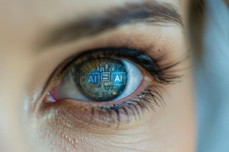 Woman& X27;s Eye with AI Text and Data in Her Eyeball Closeup Image ...