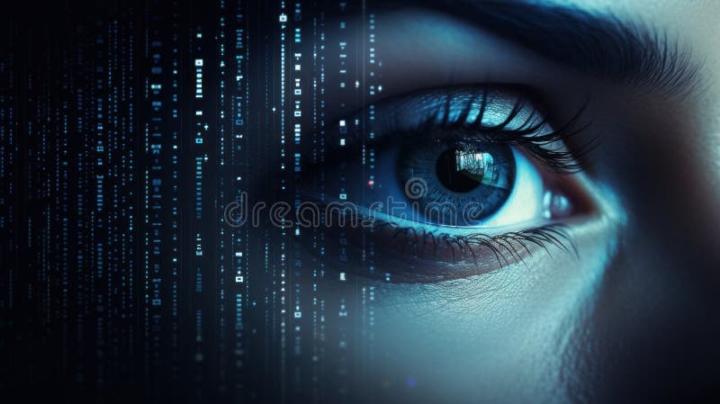 A Woman S Eye with Binary Code on it, AI Stock Illustration ...