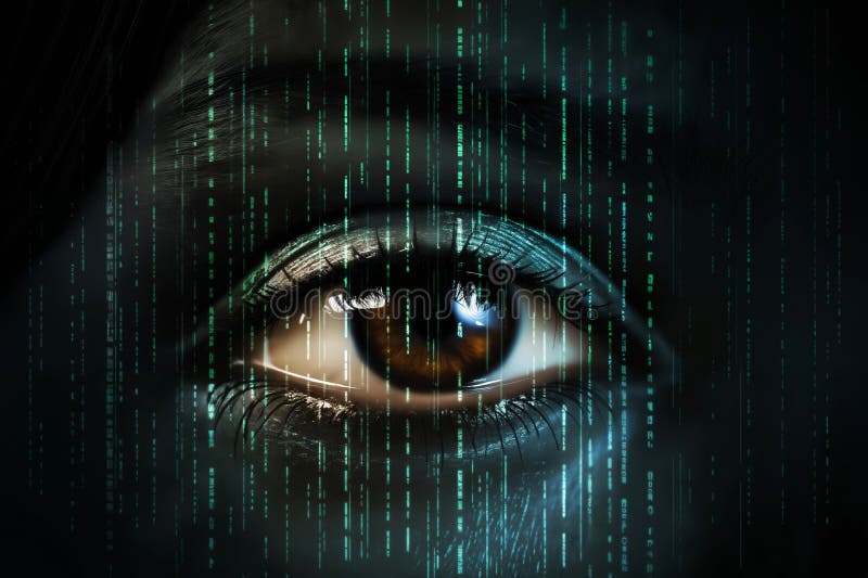 A Woman S Eye in Close-up with Green Holography Highlights Particles or ...