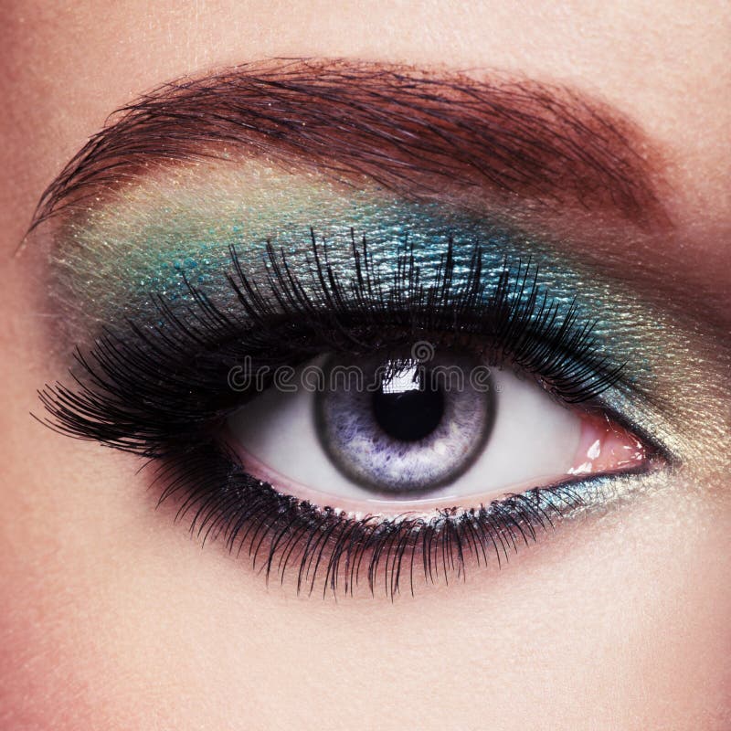 Woman S Eye with Green Make-up. Long Eyelashes Stock Image - Image of ...