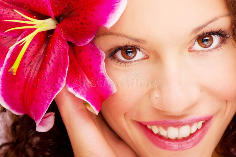 Woman s eyes and flower stock photo. Image of health - 22904738