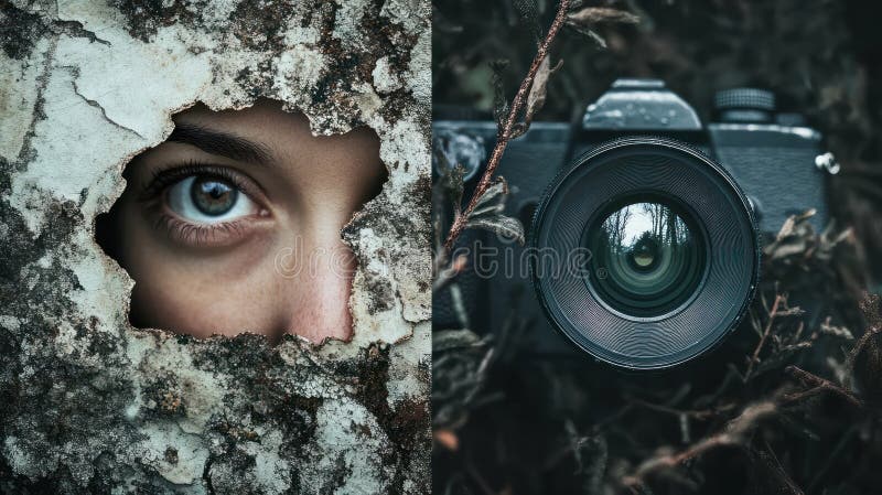 Woman S Eyes Peering through Hole, Camera Lens Stock Illustration ...
