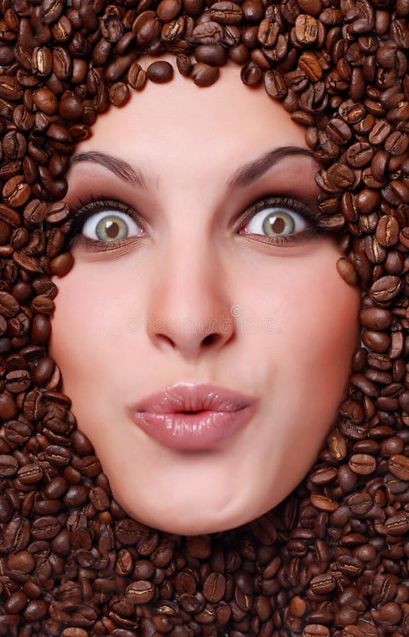 Girl S Face Drowned in Coffee Beans Stock Photo - Image of flavor ...