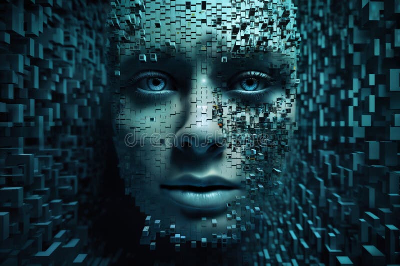 Woman S Face with 3D Cubes and Particles in Space As Symbol of ...