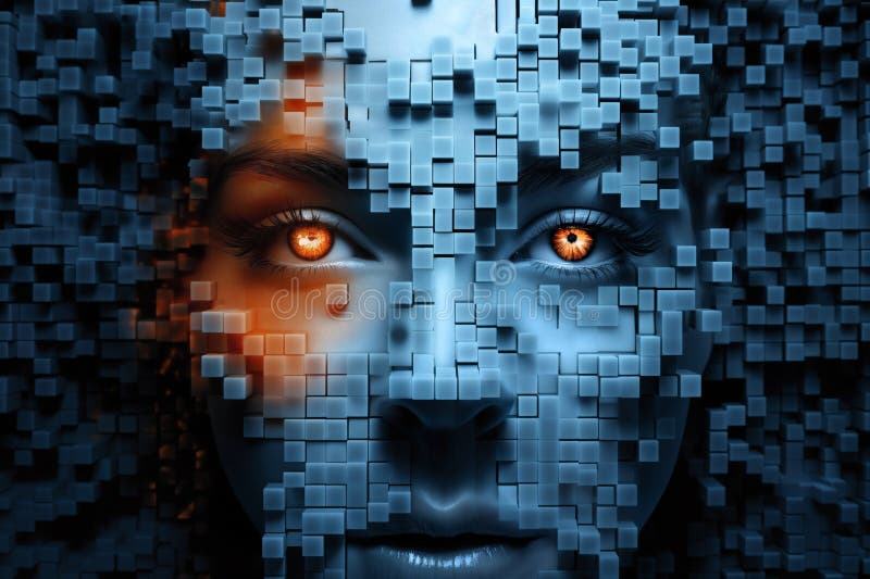 Woman S Face with 3D Cubes and Particles in Space As Symbol of ...