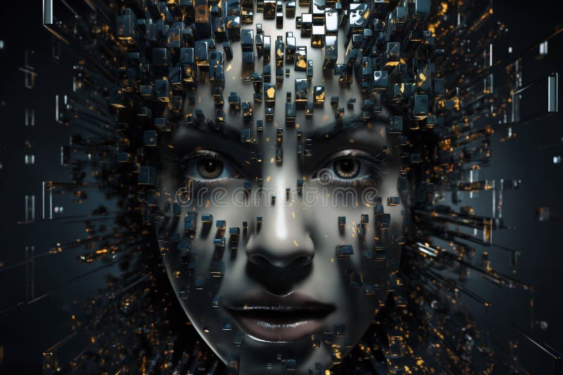Woman S Face with 3D Cubes and Particles in Space As Symbol of ...