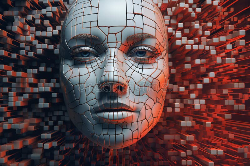 Woman S Face with 3D Cubes and Particles in Space As Symbol of ...