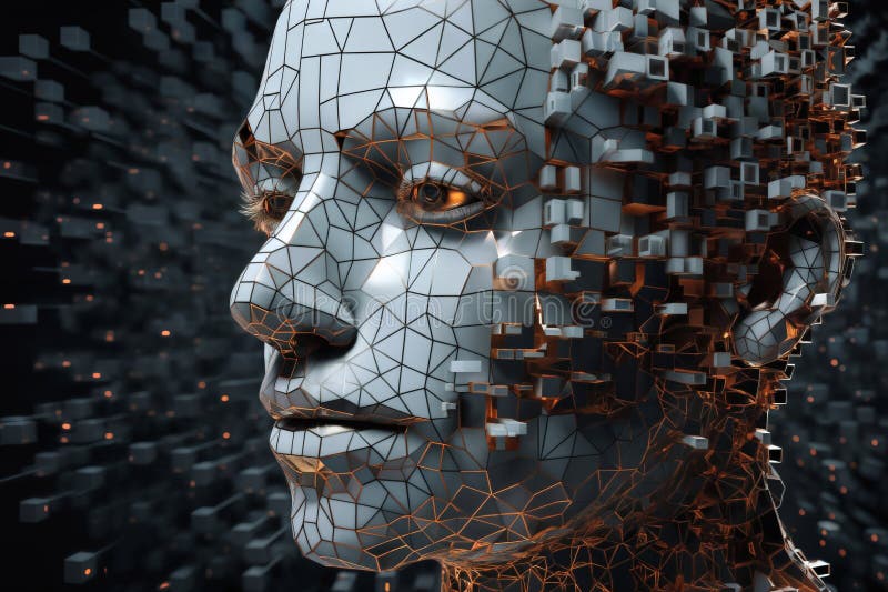Portrait of a Woman with 3D Cubes and Shapes, and Particles Around Her ...