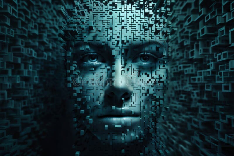 Woman S Face with 3D Cubes and Particles in Space As Symbol of ...