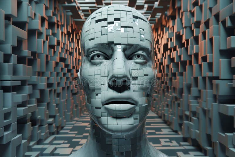 Woman S Face with 3D Cubes and Particles in Space As Symbol of ...