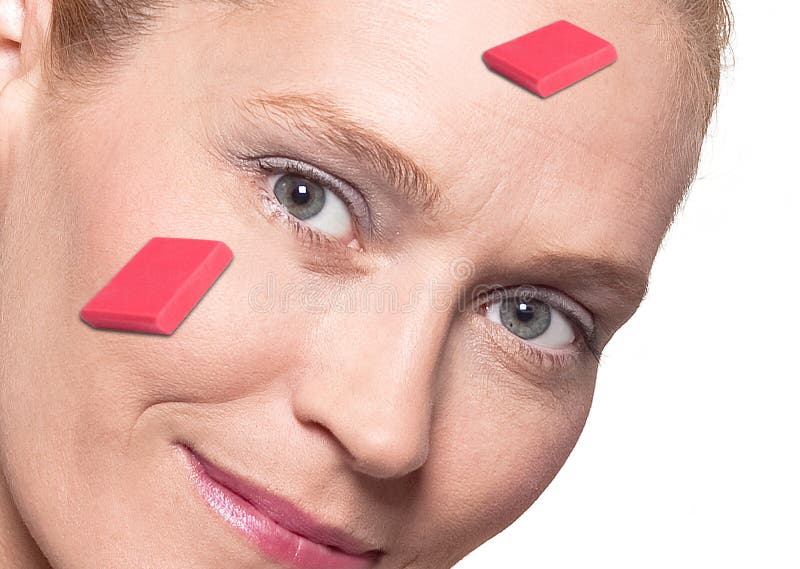Woman s face with erasers stock photo. Image of erase - 11314126