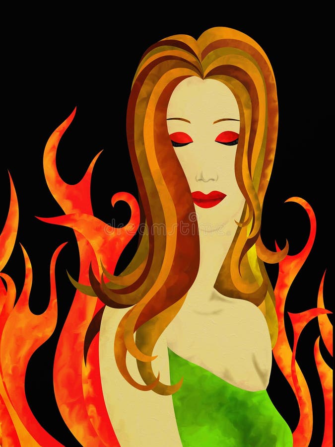 Woman s face and fire stock illustration. Illustration of flames - 27626233