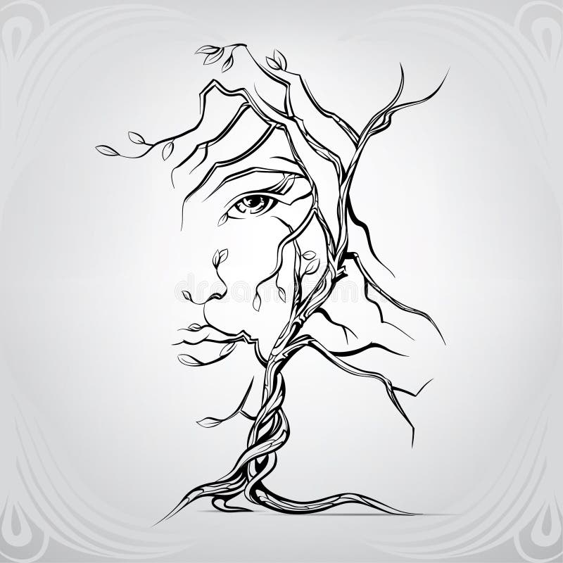 Branches Face Tree Woman Stock Illustrations – 469 Branches Face Tree ...