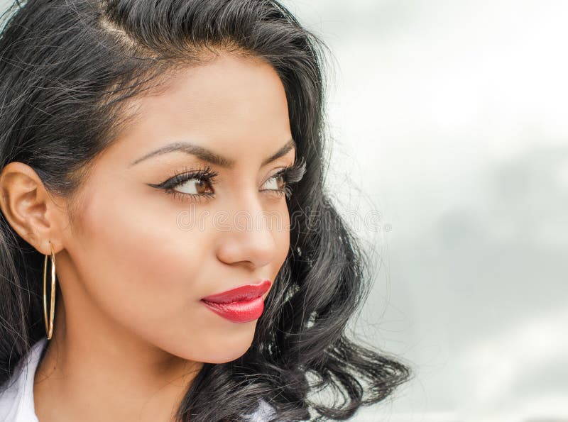 Woman`s Face Looking To Side with Copy Space. Stock Image - Image of ...