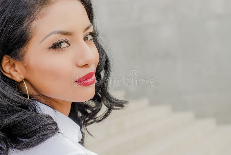 Woman`s Face Looking To Side with Copy Space. Stock Image - Image of ...