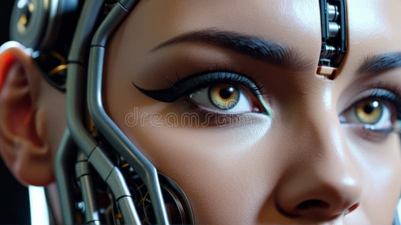 Woman S Face Made Half of Metal. Woman Cyborg Stock Image - Image of ...