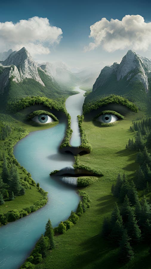 A Woman S Face is in the Middle of a Mountain. Stock Illustration ...