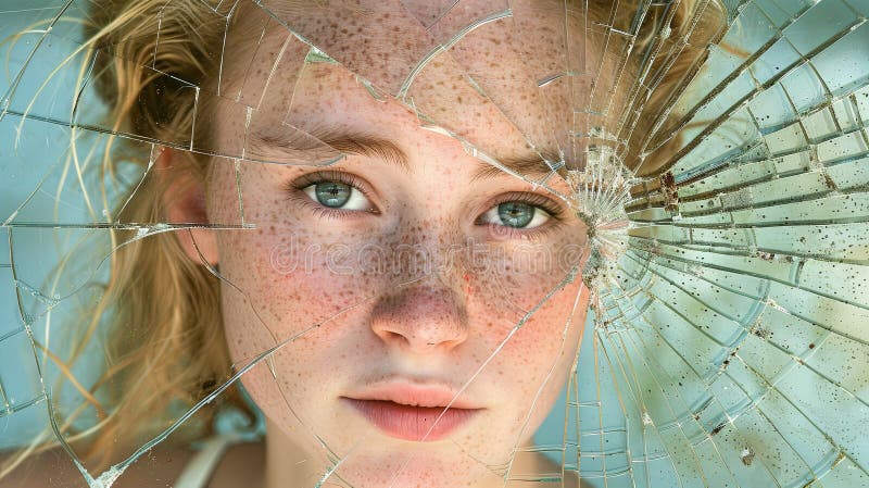 A Woman S Face is Reflected in a Broken Mirror. the Concept of ...