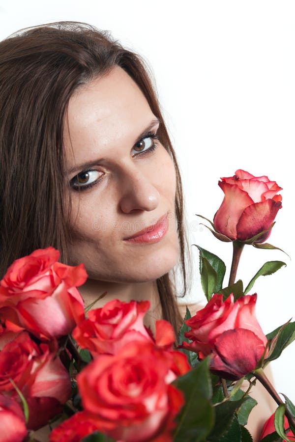 Woman s face and roses stock image. Image of young, female - 28861473