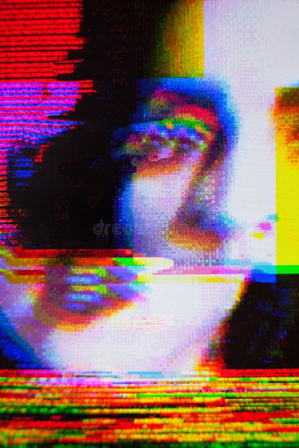 Woman`s Face on the Screen. Glitch Stock Photo - Image of line, pixel ...
