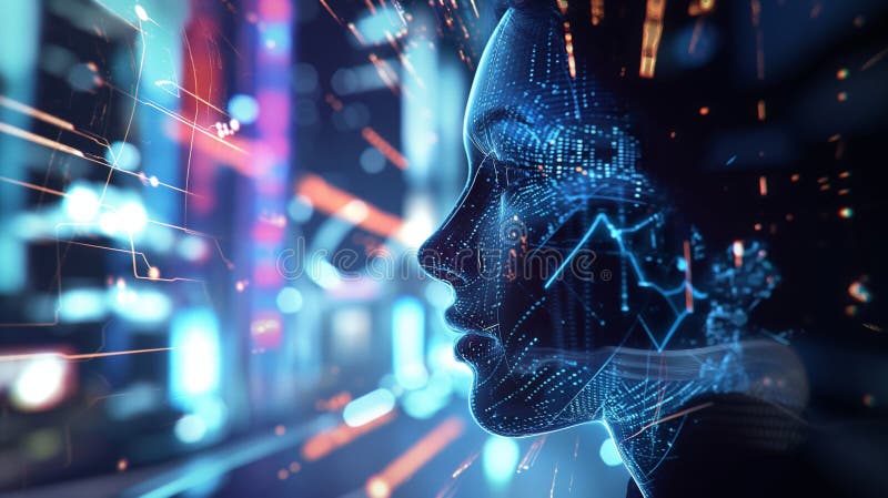 A Woman S Face is Shown in a Computer Screen with a City Background ...