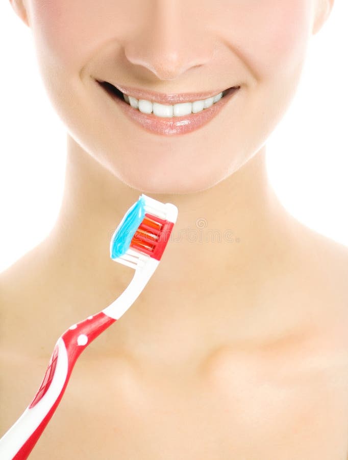 Woman S Face with a Toothbrush Stock Image - Image of attractive ...