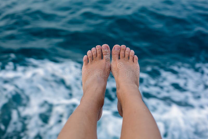 Woman S Feet Infron of the Sea Texture. Stock Photo - Image of ...