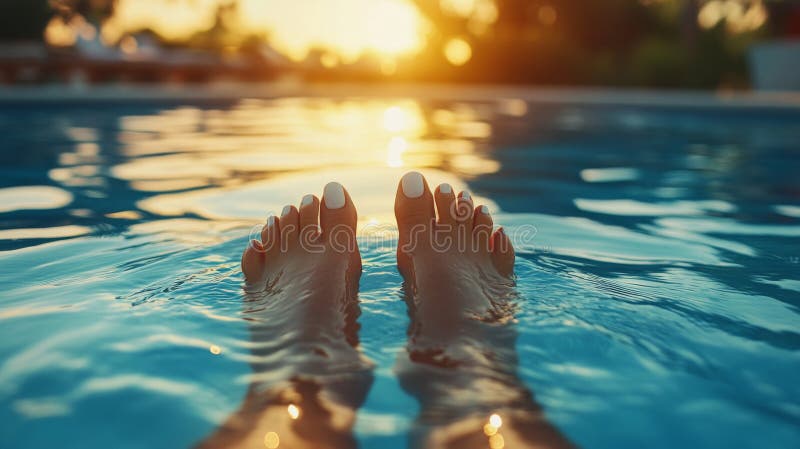 Woman S Feet in a Pool at Sunset Stock Illustration - Illustration of ...
