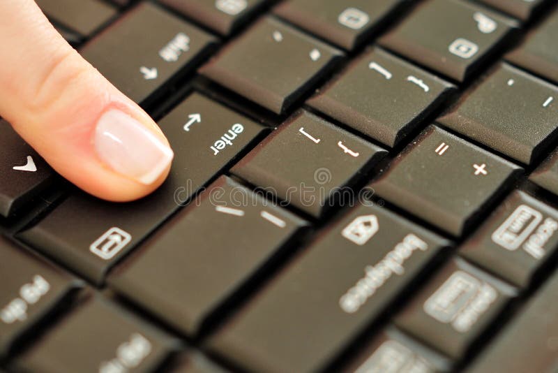 Woman S Finger Pressing Enter Key Stock Photo - Image of close, button ...