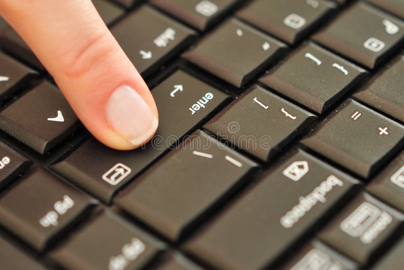 Woman S Finger Pressing Enter Key Stock Photo - Image of busy, closeup ...