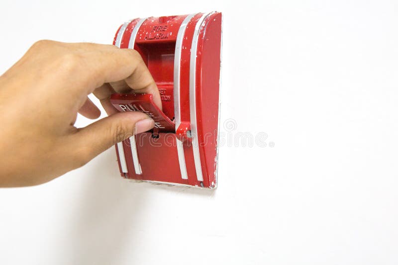 A Woman`s Finger Turning on the Fire Alarm and Copy Space Stock Image ...