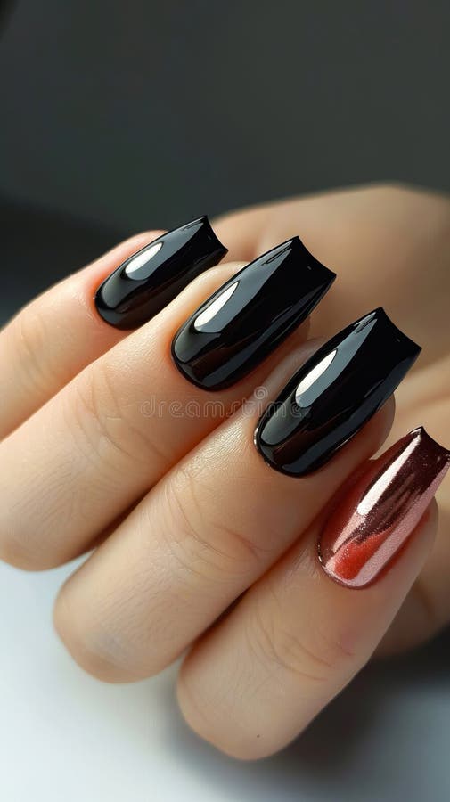 A Woman& X27;s Hand with Black and Red Nails Stock Illustration ...