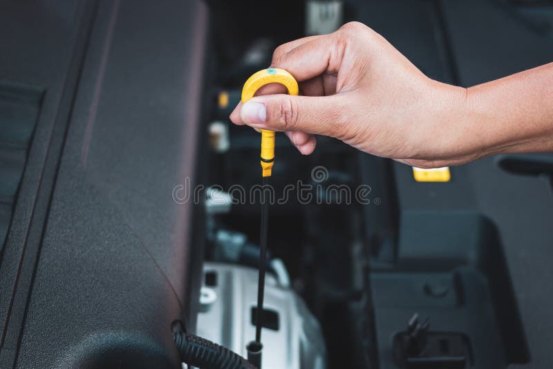 A Woman S Hand Checking Engine Oil Stock Image - Image of damage ...
