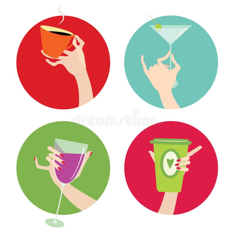 Woman S Hand with a Drink. Vector Set of Four Icons Stock Vector ...