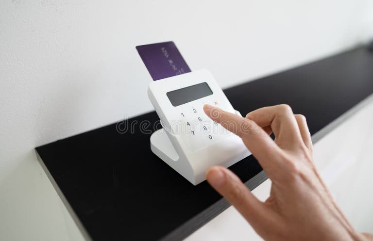 Woman S Hand Entering a PIN Code on Payment Terminal Stock Photo ...