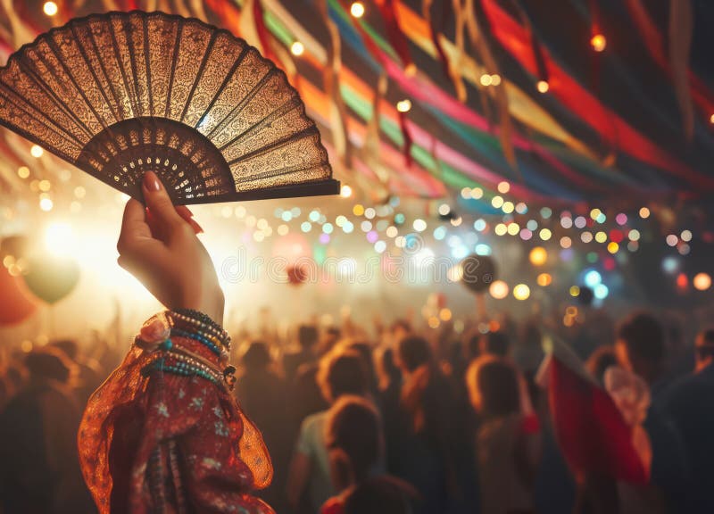 Woman S Hand with a Fan at the Carnival Stock Illustration ...