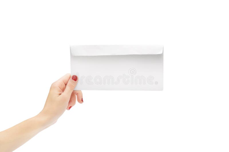 Woman`s Hand Holding Envelope. Isolated on White Stock Image - Image of ...