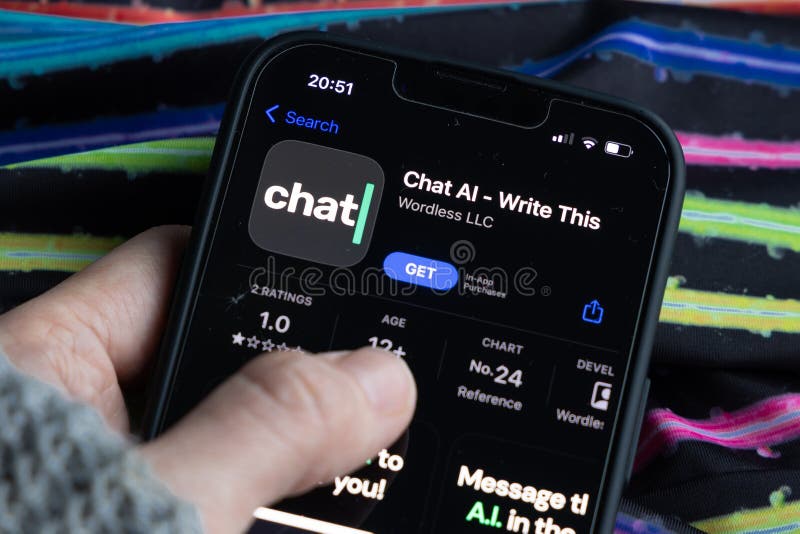 Woman`s Hand Holding an IPhone with Appstore and ChatGPT and Chat Bot ...