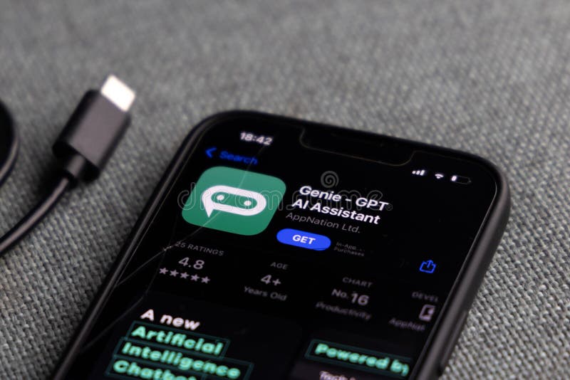 Woman`s Hand Holding an IPhone with Appstore and ChatGPT and Chat Bot ...