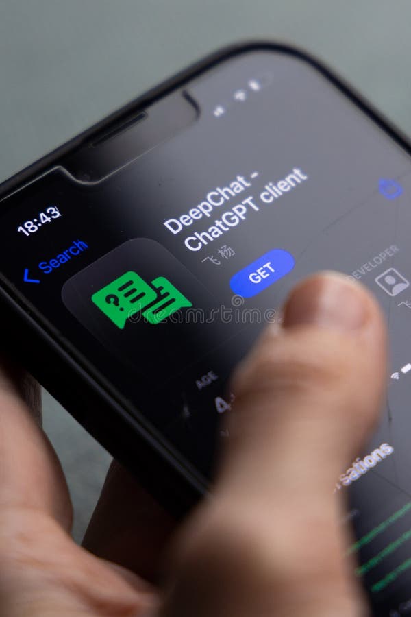 Woman`s Hand Holding an IPhone with Appstore and ChatGPT and Chat Bot ...