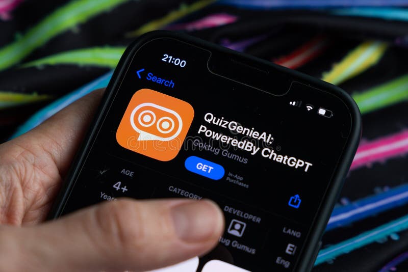 Woman`s Hand Holding an IPhone with Appstore and ChatGPT and Chat Bot ...