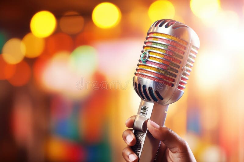 Woman S Hand Holding Microphone With Ai Generative Stock Image Image