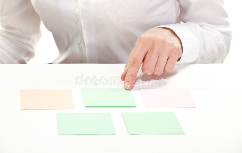 Woman S Hand Pointing at Paper Note Stock Photo - Image of white ...