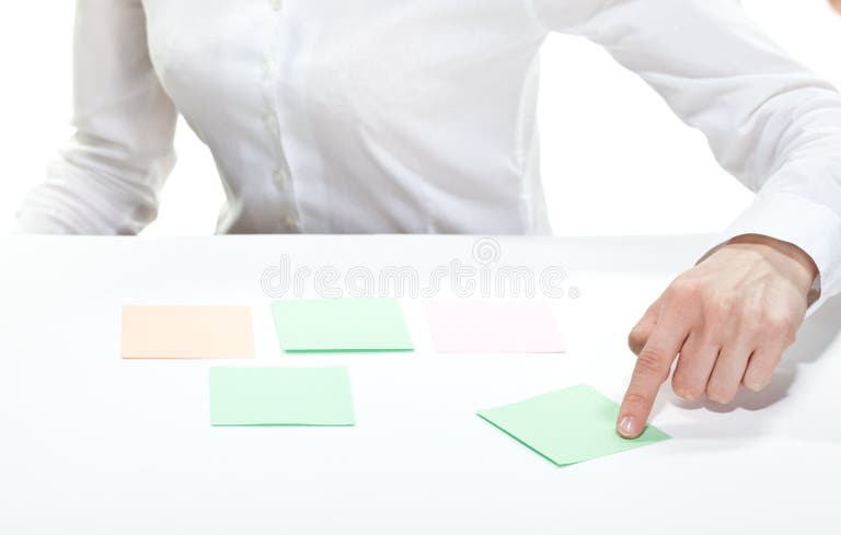 Woman S Hand Pointing at Paper Note Stock Photo - Image of single, hand ...