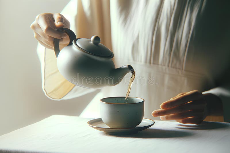 A Woman S Hand Pouring Tea from a Teapot into a Cup Stock Illustration ...