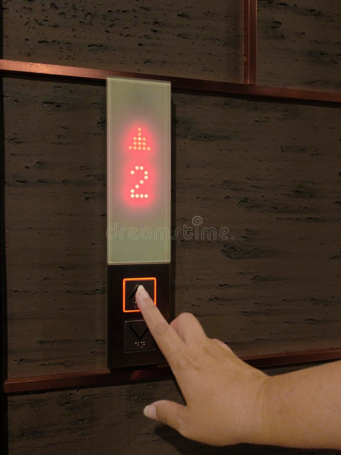 Woman`s Hand Pressing on Up Level Elevator Button Stock Image - Image ...