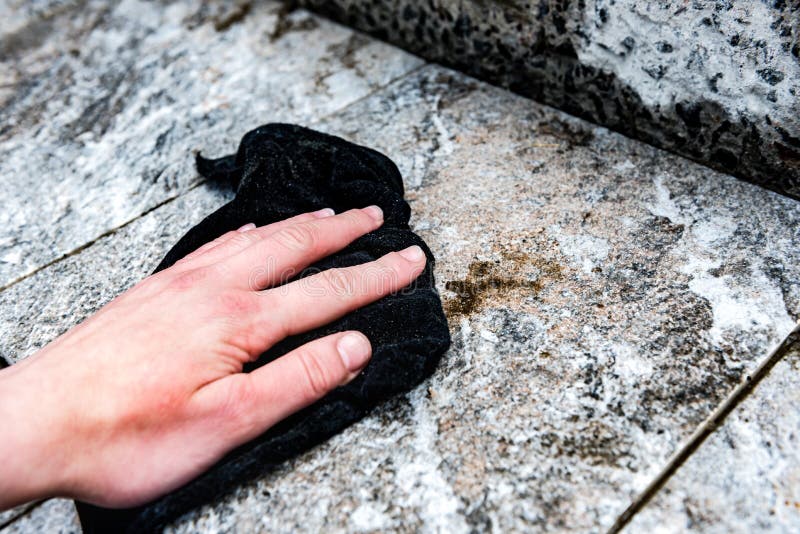 Woman`s Hand with Rag Washing Dirty Tile. Stock Photo - Image of ...