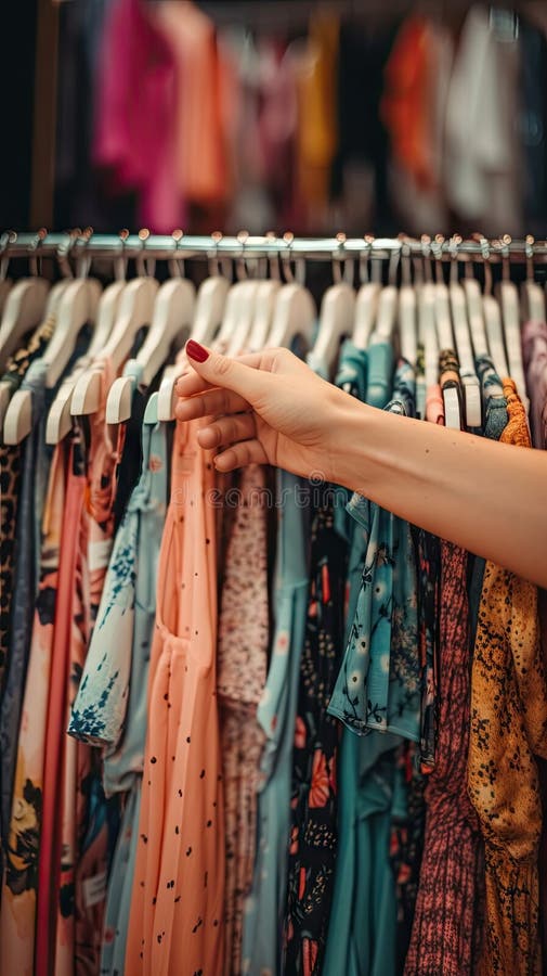 A Woman& X27;s Hand Reaching for a Rack of Clothes. AI Generative Image ...