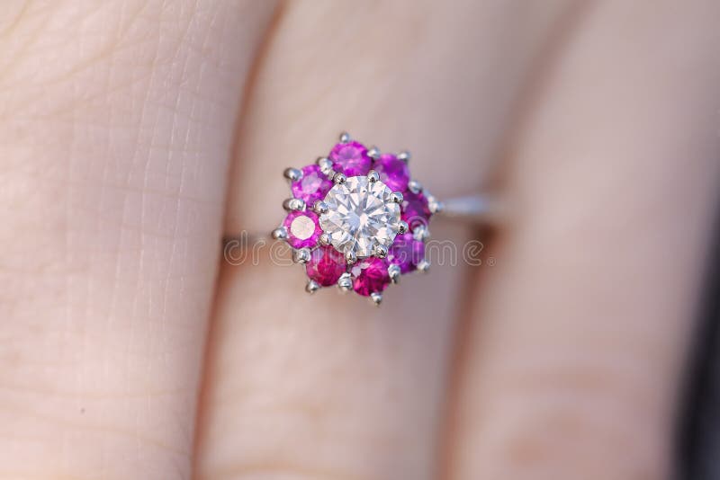 Woman S Hand with a Ruby-Diamond Ring Stock Photo - Image of girl ...