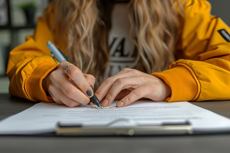 Woman S Hand Signing a Document, Representing Agreement, Commitment ...